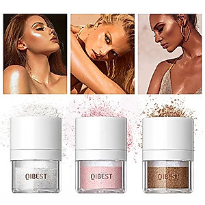 Yeweian Body Glitter, Polvo De Hadas Face Highlighter Makeup Powder, Body Shimmer Fairy Makeup, Bronzer Shine Foundation Blush, Lip Eye Hair Body Glitter Spray Powder Makeup (01Silver White)