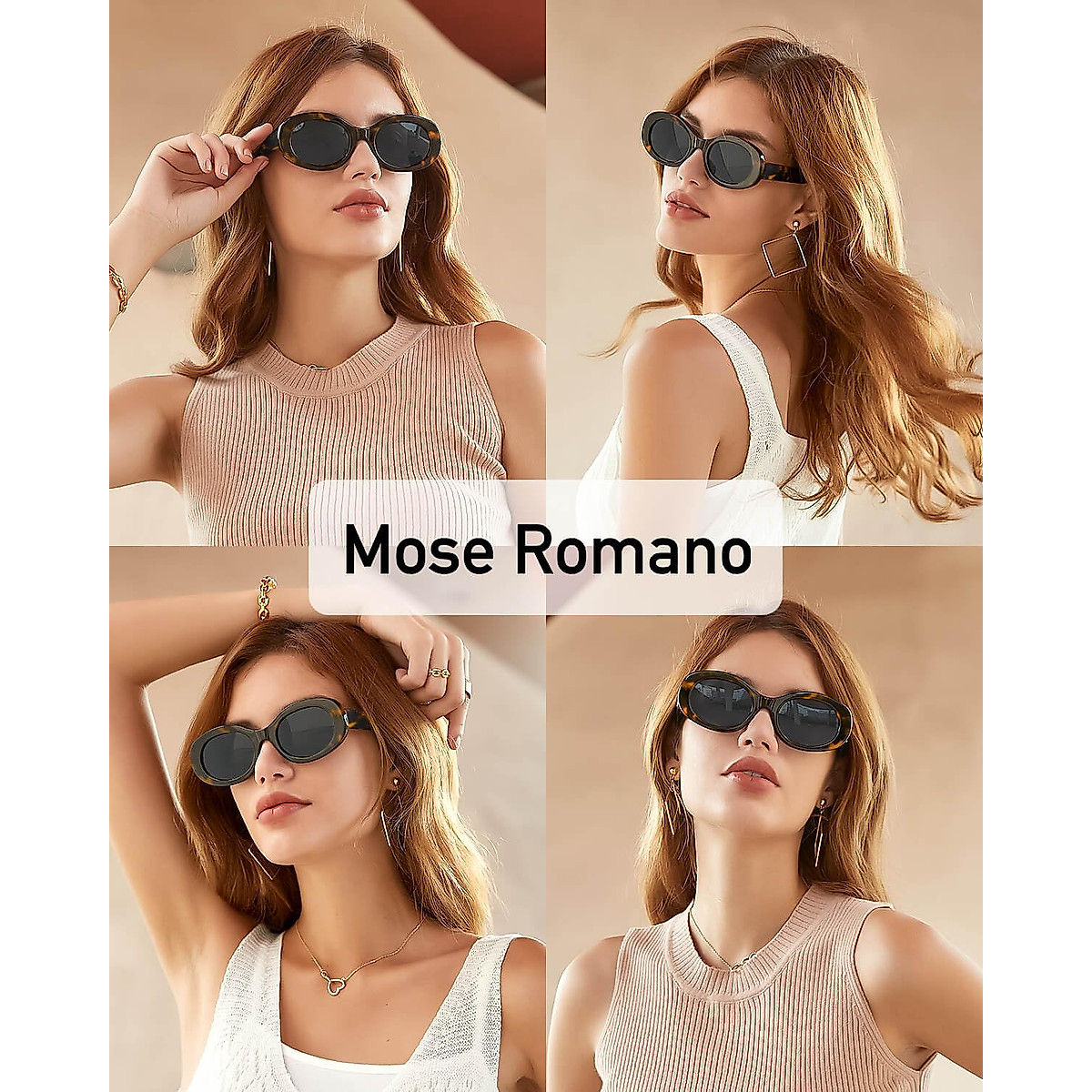 Mose Romano Retro Oval Sunglasses for Women Men Polarized Handmade Acetate Women's Sunglasses Trendy