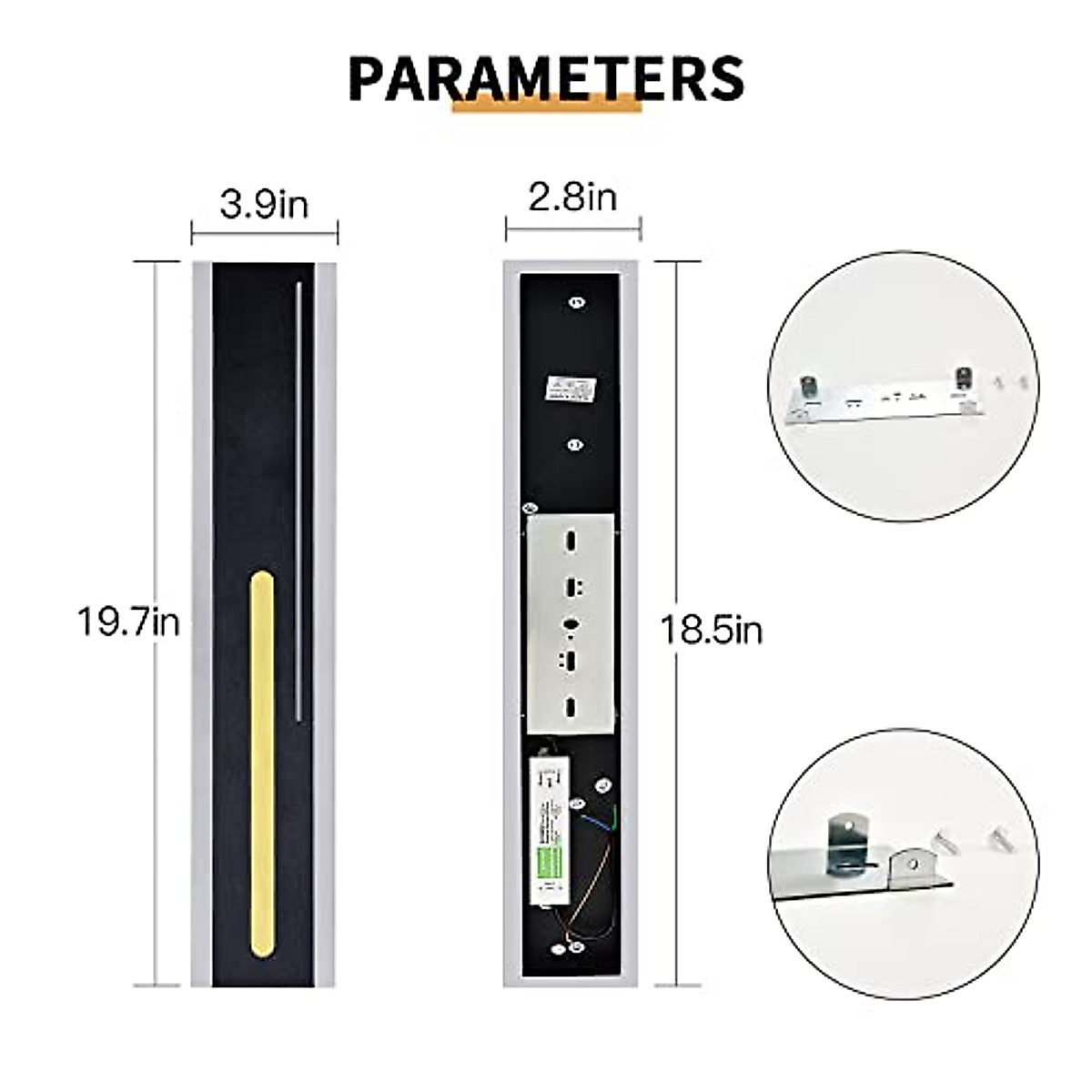 Wecssf Outdoor Wall Light 19.7in 12W Modern Light Fixture LED Black Wall Sconce Rectangular Acrylic Sconce Wall Lighting for Porch,Patio,Garage,Gardens