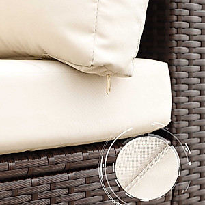 BULEXYARD High Back Brown PE Rattan Outdoor Patio Furniture Set with Propane Fire Pit Table, Large Wicker Outside Sectional Furniture Sofa Conversation Sets for Backyard(Beige, 7Pcs-A)