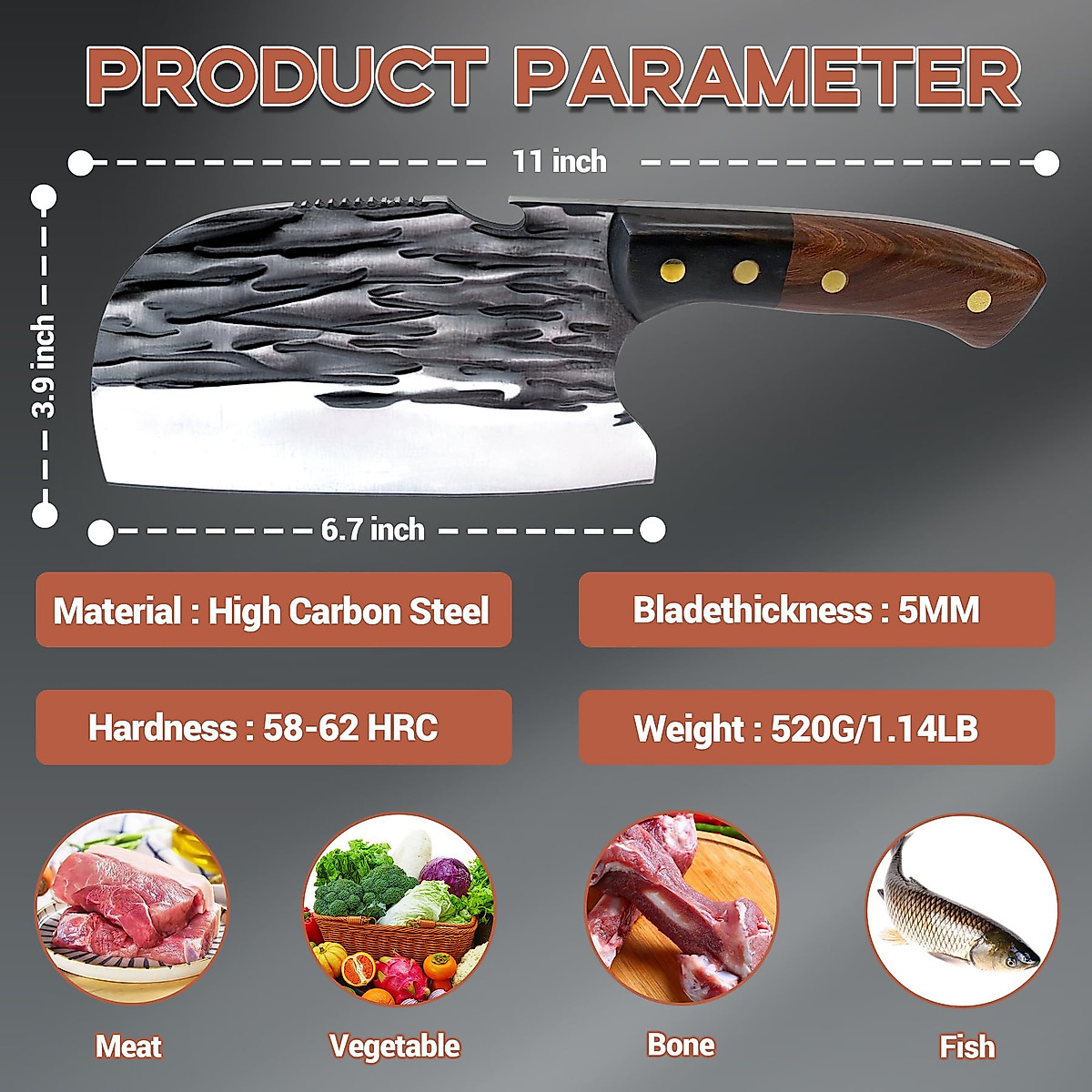 ANLJNCC Serbian Chef Knife with Sheath, Professional Meat Cleaver Knife Full Tang Handle, High Carbon Steel Meat Cutting Chopping Knife, Hand Forged Butcher Knife for Kitchen Camping BBQ Gift