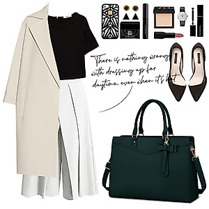 RAINSMORE Laptop Bag for Women 15.6 Inch PU Tote Bag Business Work Bag Waterproof Briefcase Computer Tote Lightweight Handbag Shoulder, Dark Green