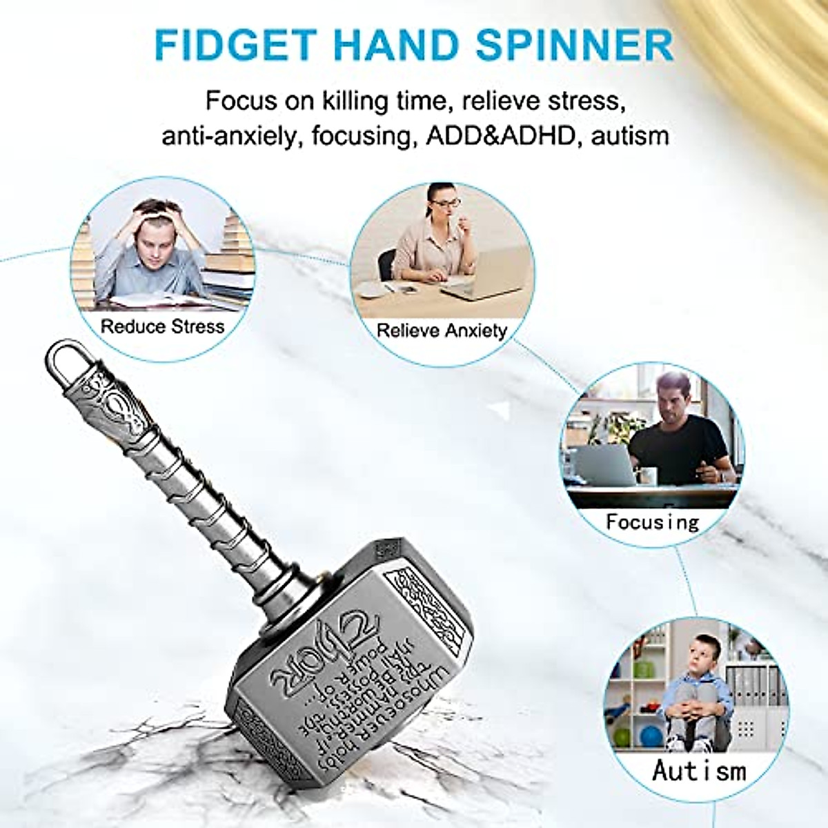 Fidget Cube, Fidget Hand Finger Spinners Metal 2 in 1,Transformable Fidget Spinner Focus EDC Stress Relief Fidgets Toys Fingertip Gyro Stress Relief Gift for Kids Adults Friends (Black)