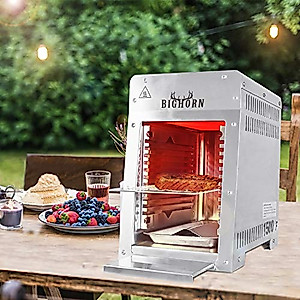 BIG HORN OUTDOORS Portable Infrared Broiler Propane Gas Grill, 1500 Degree Stainless Steel Tabletop Quick Cooking Steak Grill for Meat, Seafood, Veggies
