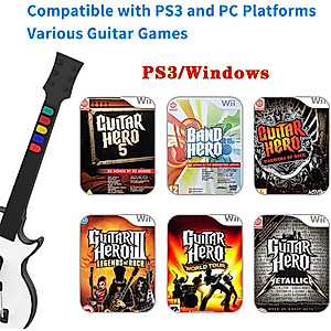 DOYO Guitar Hero Controller for PC and PS3, Wireless Guitar for Guitar Hero 3/4/5 and Rock Band 1/2 Games, Guitar Hero Guitar with strap (5 Keys/White)