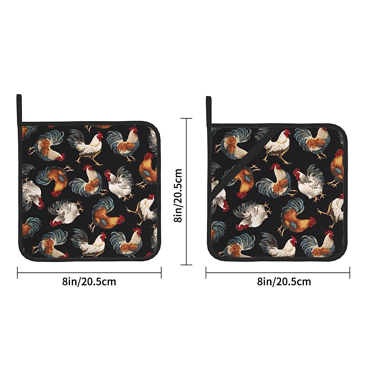 French Roosters Heat Resistant Potholders 8x8 in French Roosters Kitchen Pot Holders Sets Hot Handle for BBQ Cooking Baking Grilling Microwave Barbecue Four Seasons Hot Pads