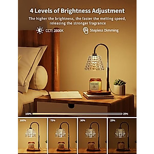Candle Warmer Lamp with Timer - Adjustable Height w/2 Bulbs, 4 Levels Dimmable -Ideal Bedroom Home Decor & Graduation Gifts for Women Electric Wax Melter Widened Design for Various Scented Candles