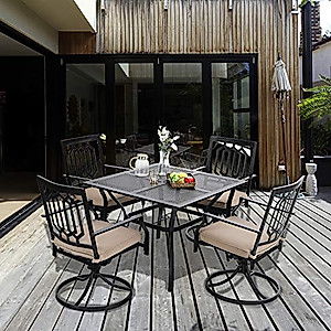 MFSTUDIO 5pcs Outdoor Patio Dining Bistro Set with 4 Swivel Chairs and 37" Square Umbrella Table Backyard Garden Furniture Sets