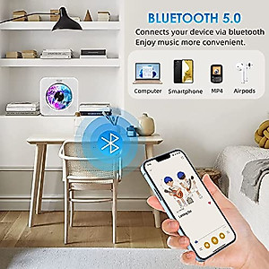 Portable CD Player with Bluetooth, Gueray Desktop CD Music Players for Home Built-in Double HiFi Sound Speakers, Support AUX&USB Headphone Jack, FM Radio Boombox, LCD Screen Display for Kids Gift