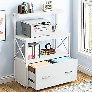 Tribesigns Lateral File Cabinet Modern Filing Cabinet with 1 Large Drawer, Printer Stand with 3 Open Storage Shelves for Home Office