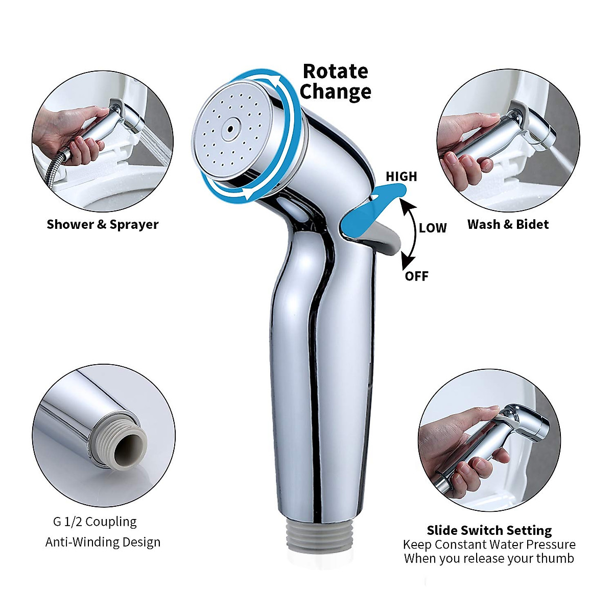 Timewill Handheld Bidet Sprayer for Toilet, Baby Cloth Diaper Sprayer Kit with 2 Water Flow Sprayers, Muslim Shower, Butt Cleaner, Dog Shower Sprayer