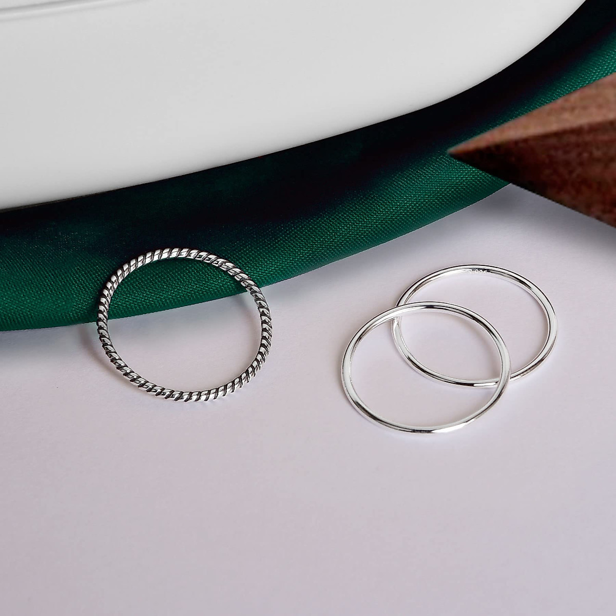 SILBERTALE 925 Sterling Silver Stacking Minimalist Midi Above Knuckle Pinky Finger Rings Bands 3pcs Set Size 2.5