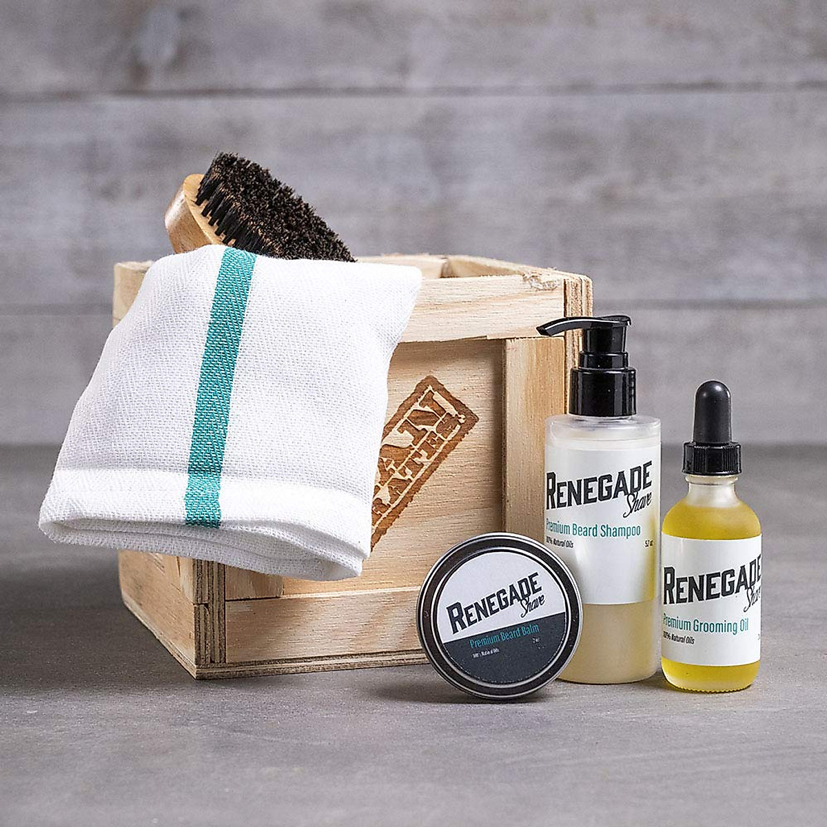 Man Crates, Beard Wrangler Mini Crate - Includes Beard Shampoo, Beard Balm, Grooming Oil, Beard Brush - 100% Natural Oils - Unique Gift for Men