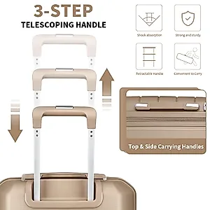 Somago Luggage Sets and Packing Cube Travel Set Lightweight Hardside Polypropylene Suitcases with Double Spinner Wheels and TSA Lock,Noble Golden