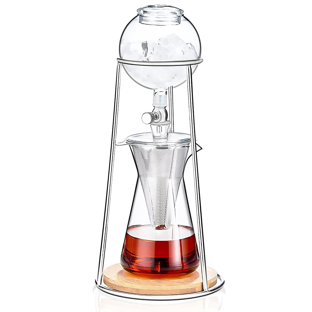PARACITY Cold Brew Coffee Maker, Iced Coffee Maker in Stainless Steel and Borosilicate Glass, Cold Brew Drip Coffee Maker with Slow Drip Technology, Iced Tea Maker 2-4 Cup