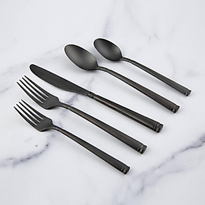 Cambridge Black Emmy Satin Piece Flatware Set, 20 Count