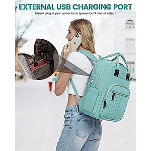 LOVEVOOK Backpack for Women Men, Laptop Bag 15.6 Inch Computer Back Pack with USB Port for Traveling Work Business, Waterproof Personal Item Travel Backpack Purse Casual Daily Nurse Bag, Mint Green
