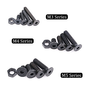 Hilitchi 460-Pcs M3 M4 M5 Hex Socket Flat Head Countersunk Bolts Screw Nut Assortment Kit - 10.9 Grade Alloy Steel