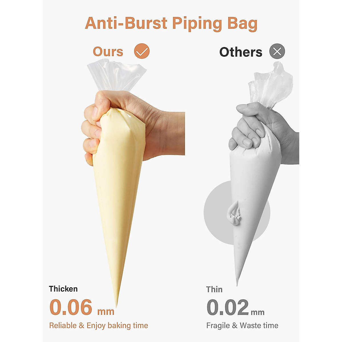 Kootek Piping Bags Disposable 16 Inch 100pcs with EBook, Anti Burst Thicken Pastry Bags, Icing Piping Bags for Cookie Cake Frosting Decorating Baking Supplies