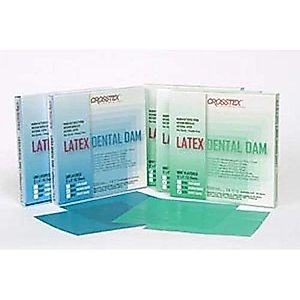Crosstex 19102 Dental Dam, Latex, Unflavored, Thin Gauge, 5" x 5" Size, Blue (Pack of 52)