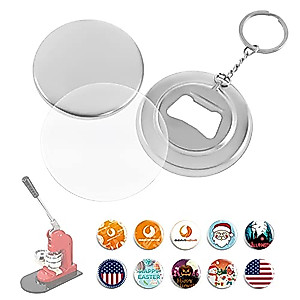 BEAMNOVA Metal Button Parts Supplies 100 Set of 58mm / 2.28 in (2-1/4 inch) Keychain Bottle Opener for Button Maker Machine, Every Set Includes Metal Bottom, Top, Chain & Plastic Film