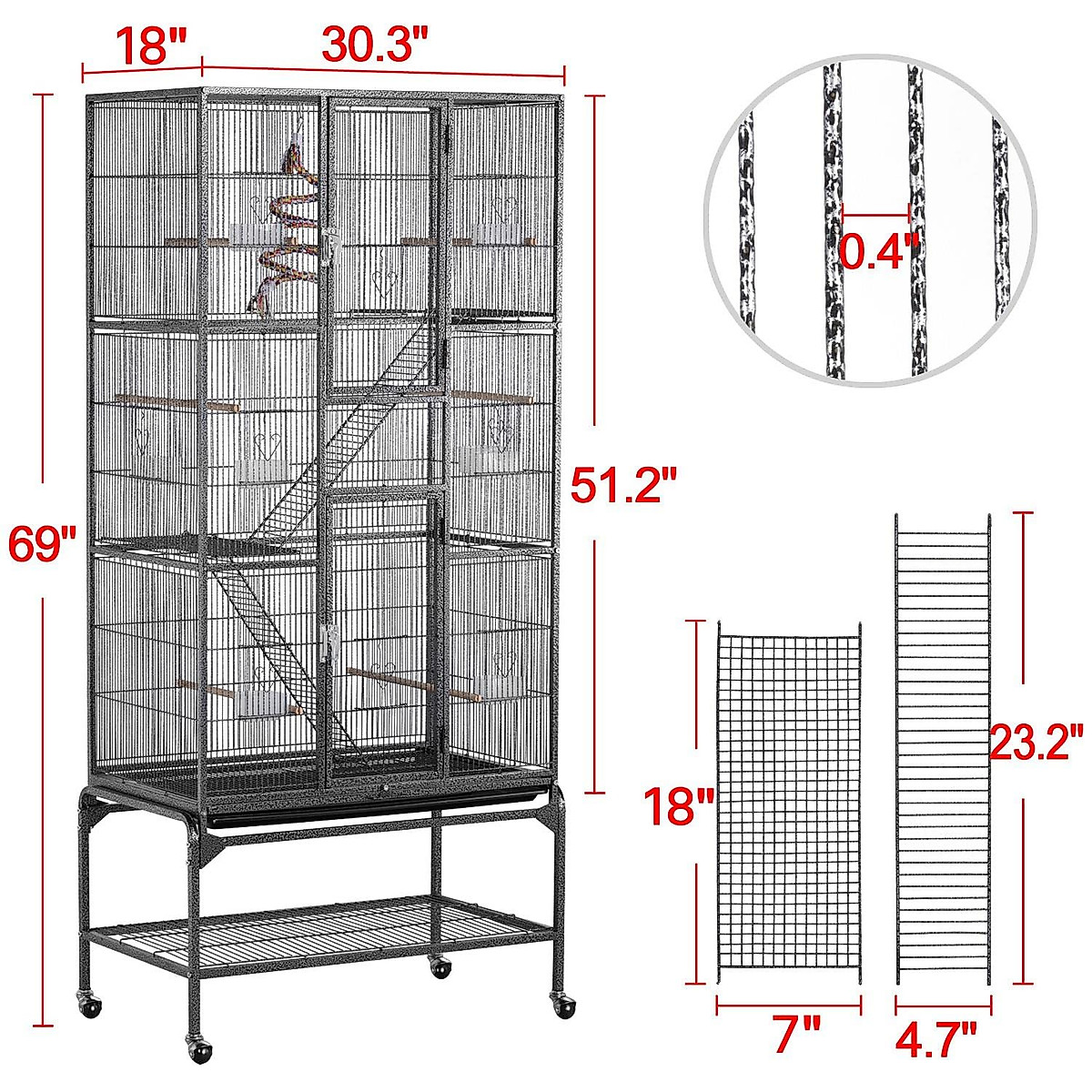 Yaheetech 69-Inch Extra Large Wrought Iron 3 Levels Ferret Chinchilla Sugar Glider Squirrel Small Animal Cage with Cross Shelves and Ladders, Black