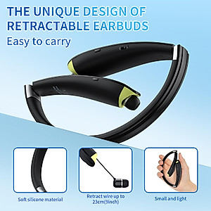 APPINESSEY Bluetooth Headphones, Neckband Wireless Headset with RetractableCarrying Case and Earbuds, Foldable Noise Cancelling Earphones with Mic for Workout (Black)