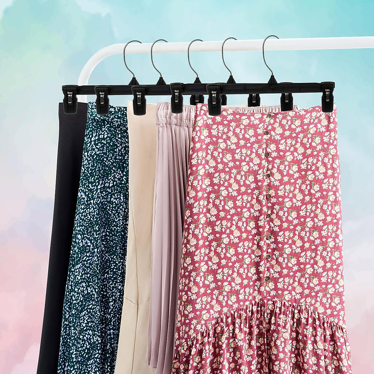 Hanger Central Space Saving 30 Pack, Heavy Duty Slim Plastic Pants Hangers, Ridged Non-Slip with Pinch Clips, 360-Rotating Chrome Swivel Hook, in Black, 10/12/14 Inch (12")