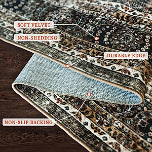 Poeti Washable Rug, Vintage 4x6 Rug with Anti-Slip Backing, Ultra Soft Area Rug, Stain Resistant Rugs for Living Room, Traditional Rug (Olive/Charcoal, 4'x6')