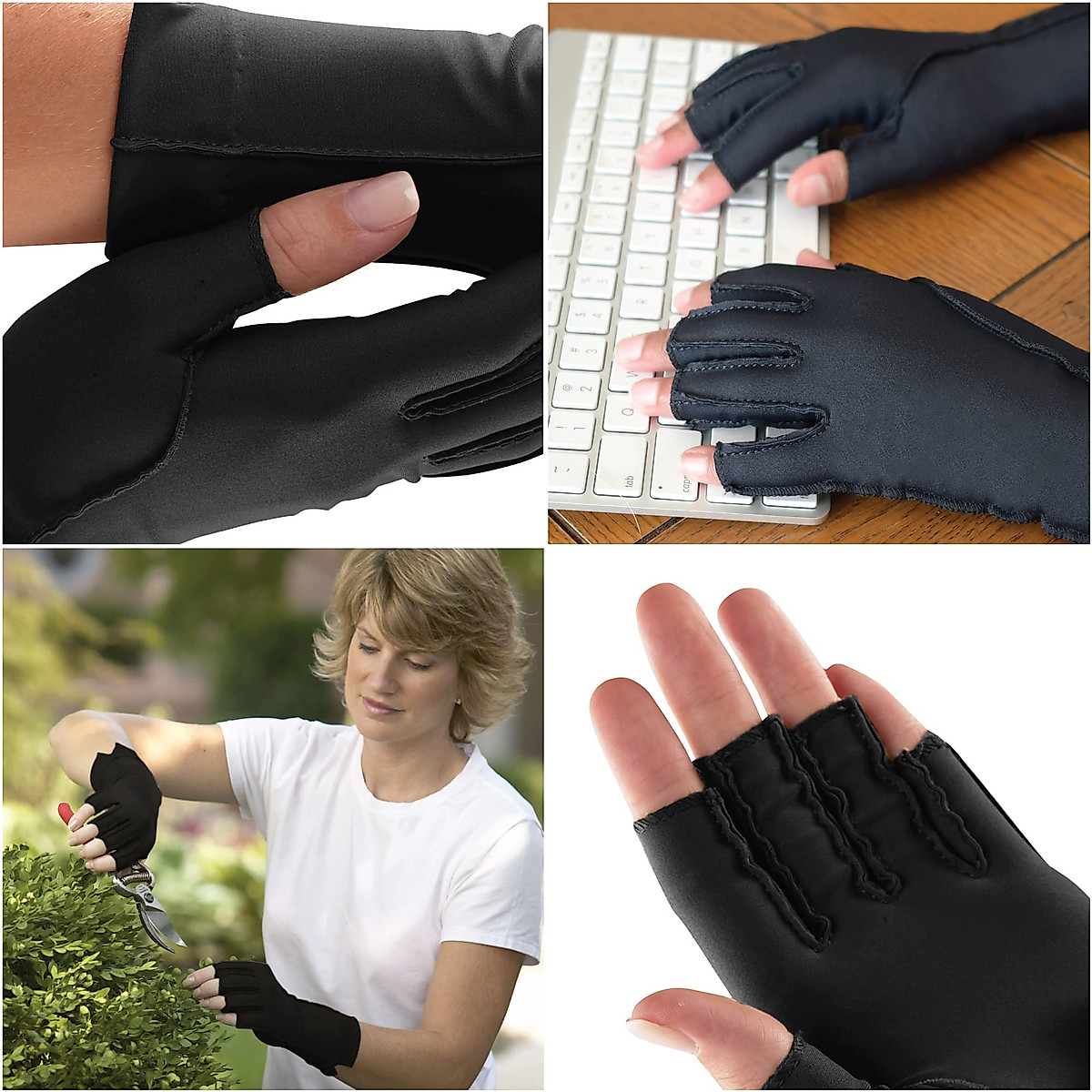 isotoner unisex adult One Pair of Open Finger arthritis gloves, Black, Large US