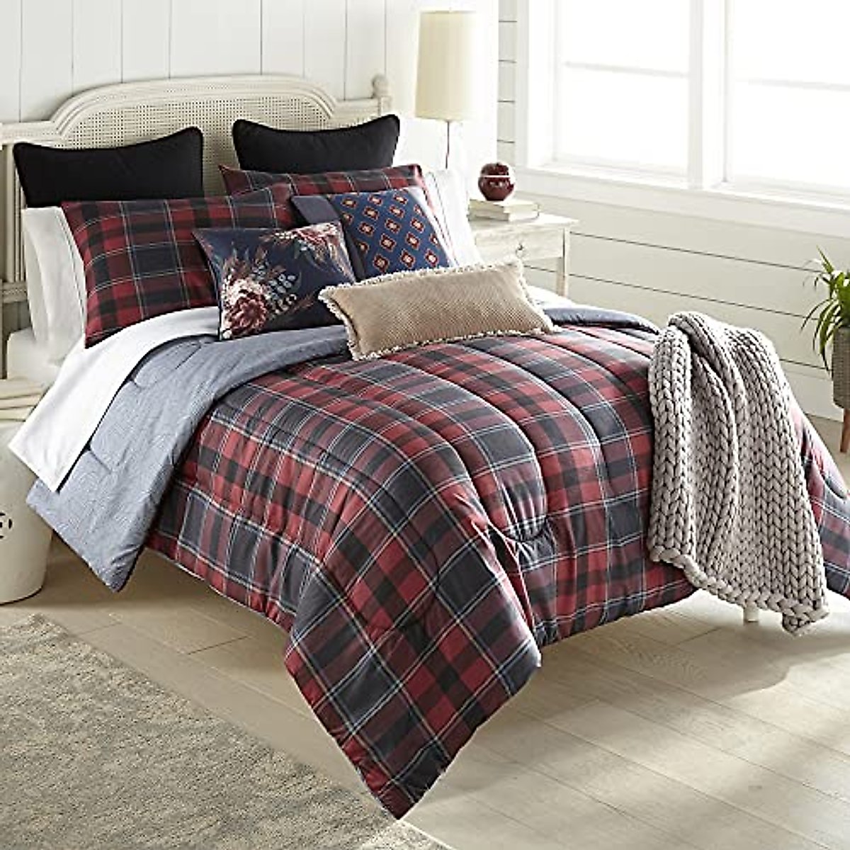 Donna Sharp Throw Pillow - Tartan Traditional Decorative Throw Pillow with Fringed Pattern - Rectangle