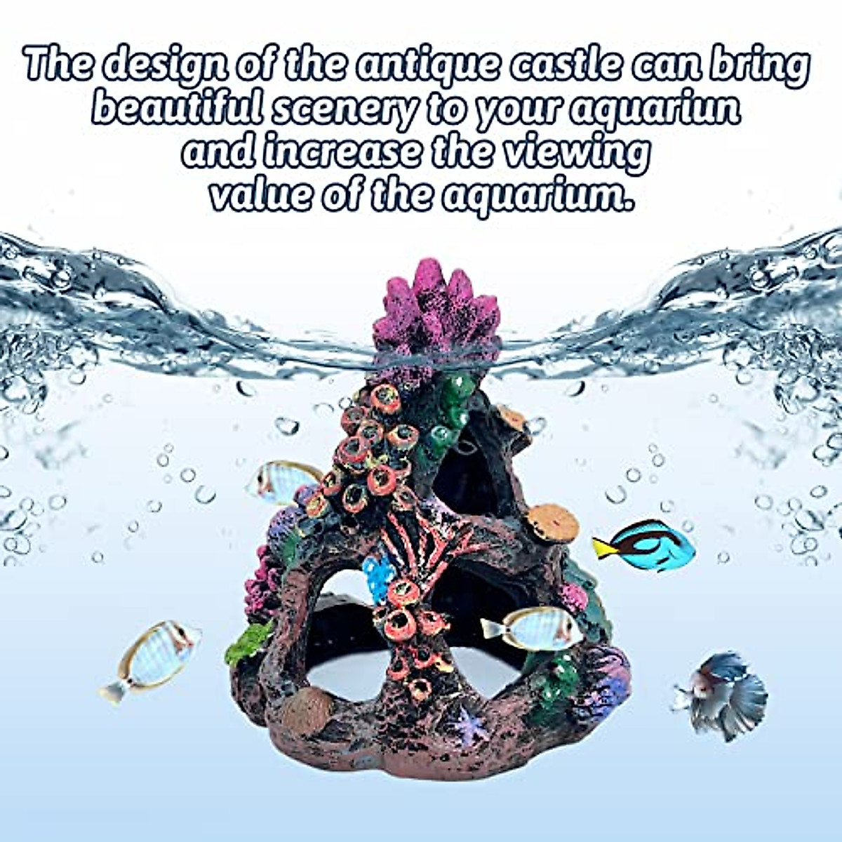 PINVNBY Coral Aquarium Decoration Fish Tank Resin Rock Mountain Cave Ornaments Betta Fish House for Betta Sleep Rest Hide Play Breed