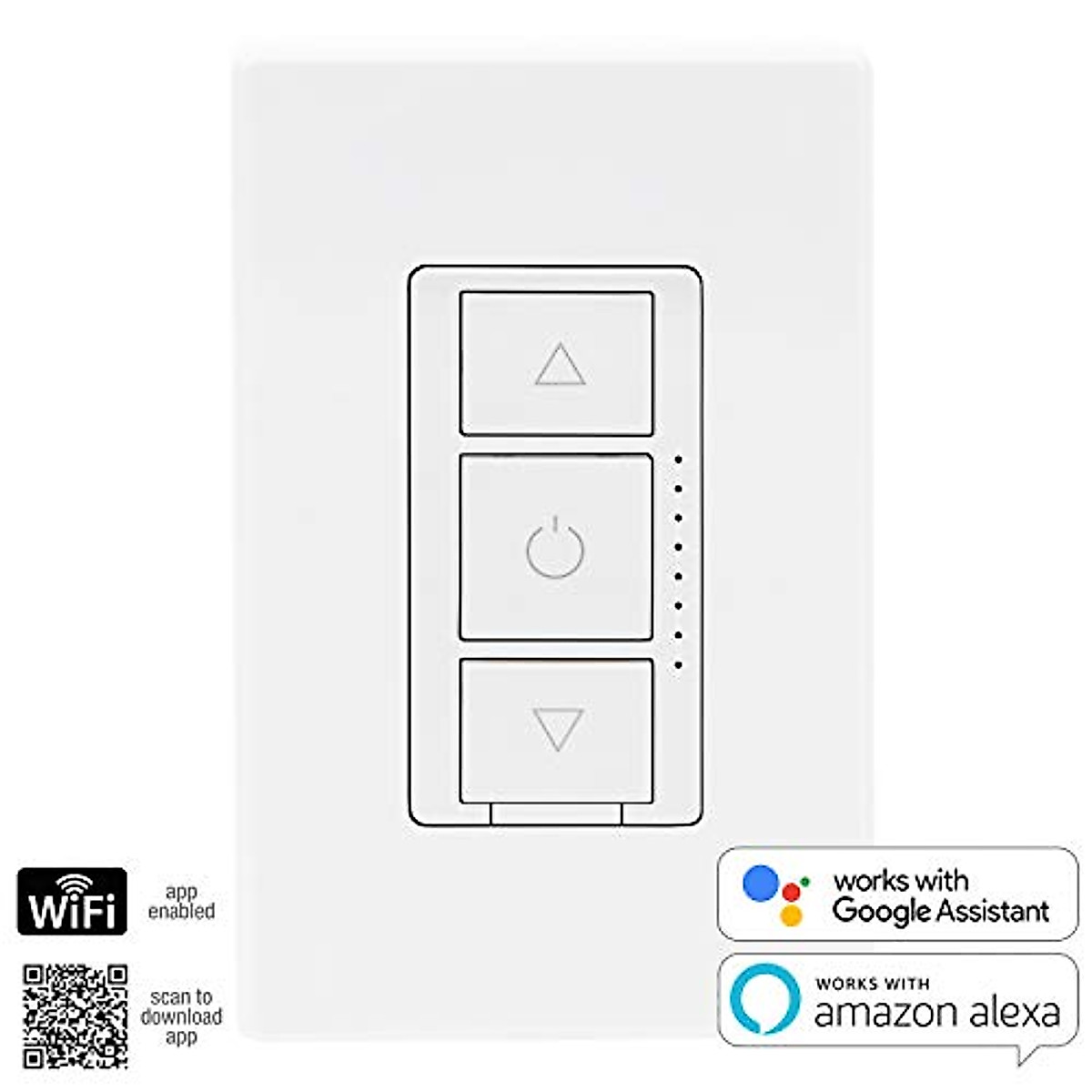 Luvoni WiFi Smart Dimmer Switch, 3-Way/Single Pole Electrical Light Switch, 3 Button, 300 Watt max, LED Compatible, Screwless Wall Plate Included, Compatible with Alexa and Google Assistant