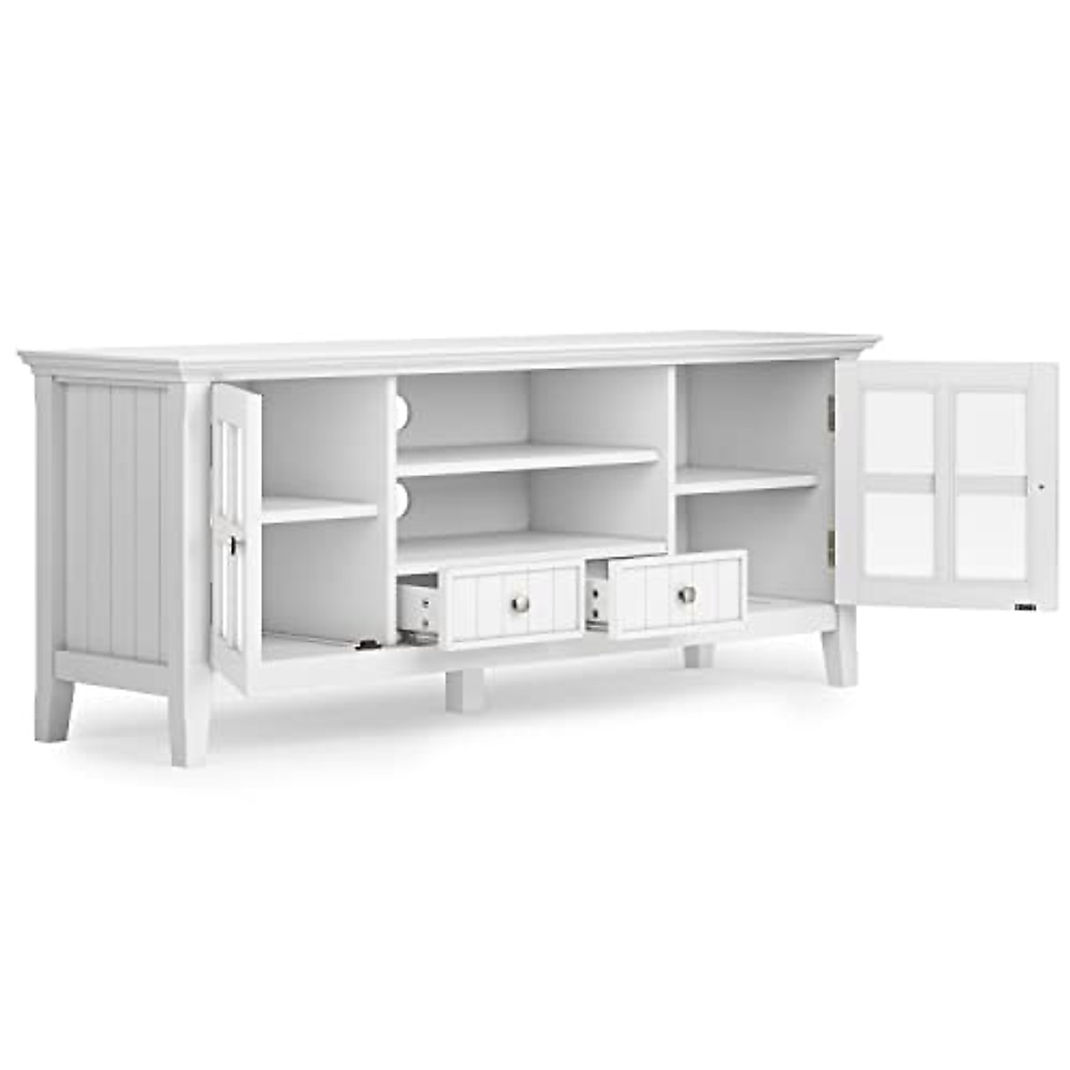 SIMPLIHOME Acadian SOLID WOOD 60 Inch Wide Rustic TV Media Stand in White for TVs up to 65 Inches, For the Living Room and Entertainment Center