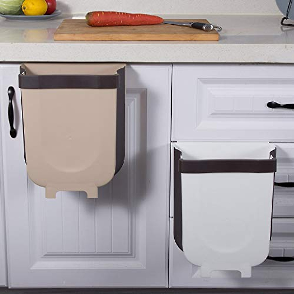 Creative Trash Bin Folding Waste Bins Kitchen Garbage Bin Fruits Vegetable Rubbish Container Foldable Car Trash Can Wall Mounted Door Hanging Trash Can Bathroom Waste Storage Bucket Organizer (White)