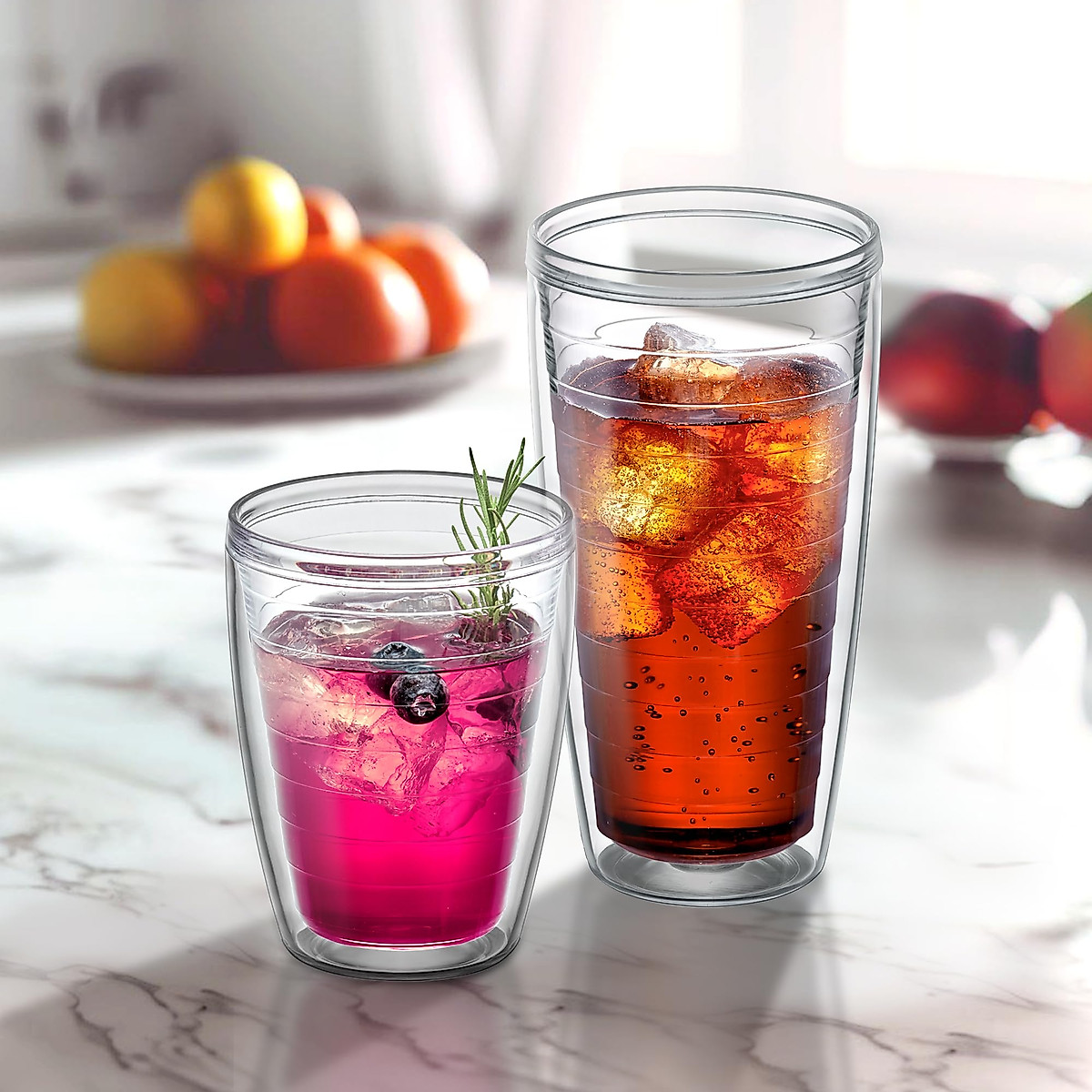 Amazing Abby - Alaska - 16-Ounce and 24-Ounce Insulated Plastic Tumblers (Set of 6), Double-Wall Plastic Drinking Glasses, All-Clear Reusable Plastic Cups, BPA-Free, Shatter-Proof, Dishwasher-Safe