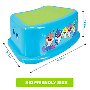 PinkFong Baby Shark Bathroom Step Stool for Kids Using The Toilet and Sink - Kids Step Stool, Potty Training, Non-Slip, Bathroom, Kitchen, Lightweight