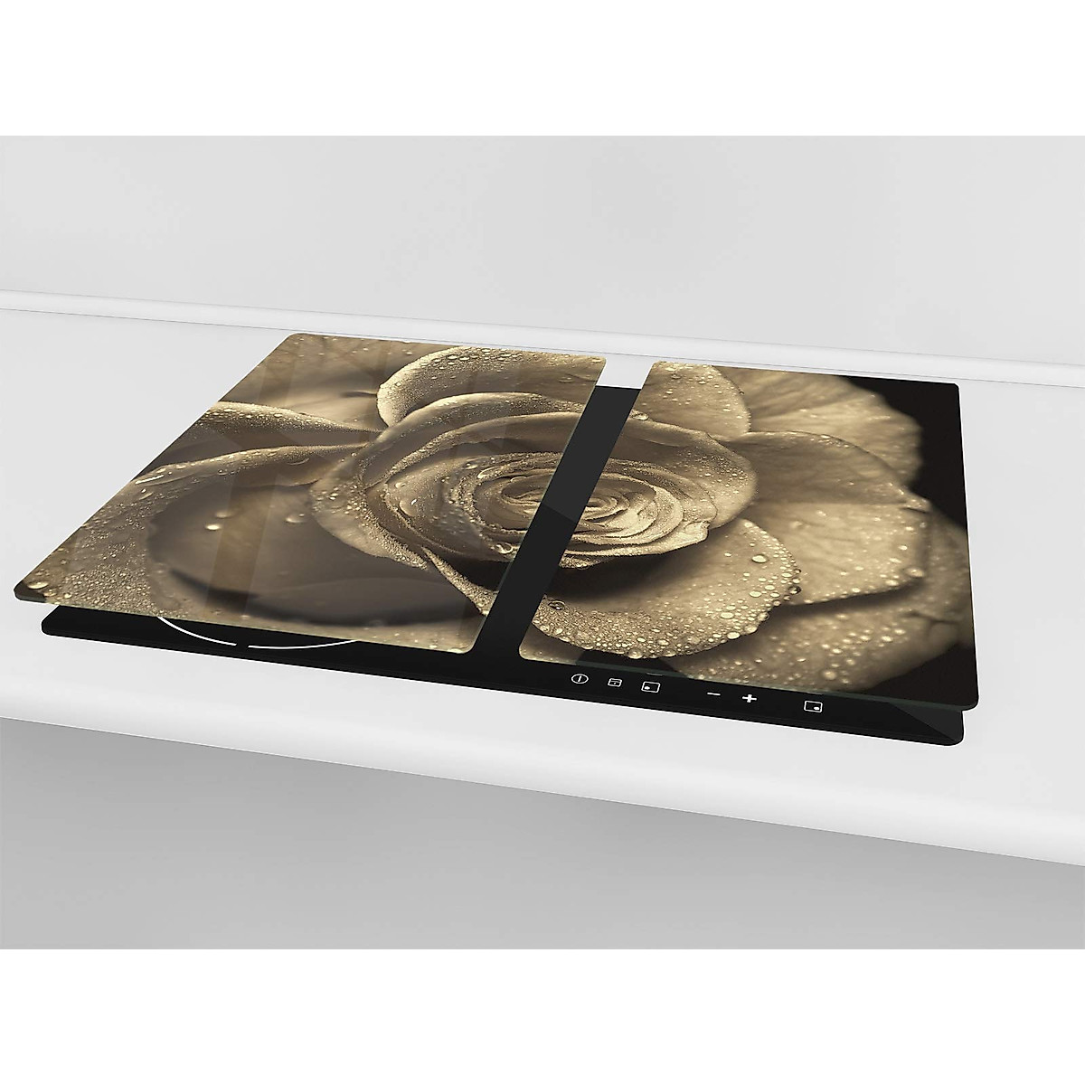 Tempered GLASS Chopping Board - Induction Cooktop Cover - Glass Cutting Board; MEASURES: SINGLE: 60 x 52 cm (23,62” x 20,47”); DOUBLE: 30 x 52 cm (11,81” x 20,47”); D06 Flowers Series