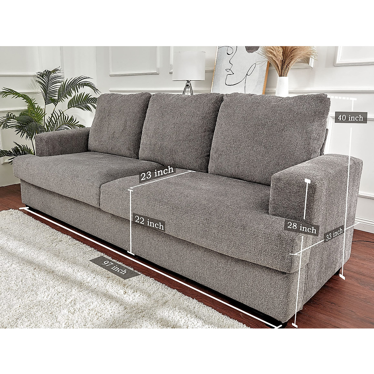 PaPaJet Sofa, Deep Seat Sofa-Contemporary Bouclé Sofa Couch, 3 Seater Sofa for Living Room-Oversized Sofa, Off-White Comfy Sofa