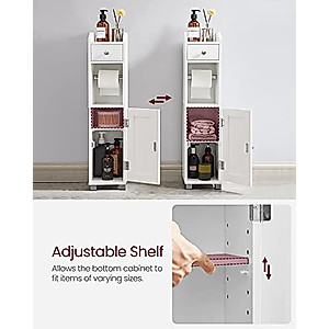 VASAGLE Small Bathroom Storage Cabinet, Toilet Paper Holder with Storage, Toilet Paper Storage Cabinet, Bathroom Organizer with Adjustable Shelf, Water-Proof Feet, for Small Spaces, White UBBC846P31