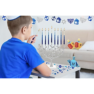 The Dreidel Company Dripless Deluxe Tapered Pastel Blue and White Hanukkah Menorah Candles for All 8 Nights of Chanuka