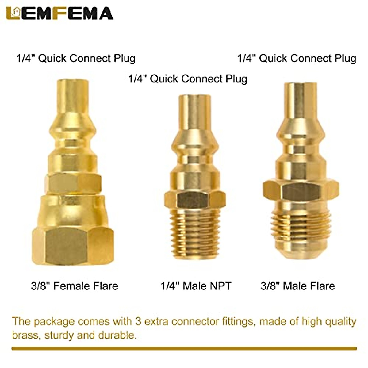 Low Pressure 1LB Propane Tank Gas Regulator Valve with 1/4" Quick Connect Shut Off Valve Including 3/8" Male Flare, 1/4" NPT, 3/8" Female Flare Fitting for Camper, Grill, Heater, Fireplace, Fire Pit