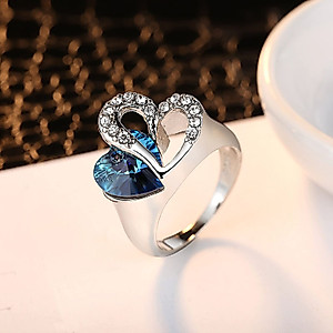 Stretch Rings for Women in Jewelry Anniversary Jewellry Rings Gift Women's Plated Fashion Copper Zircon Rings Rings Crystal Rings for Women Spiritual (Blue, One Size)