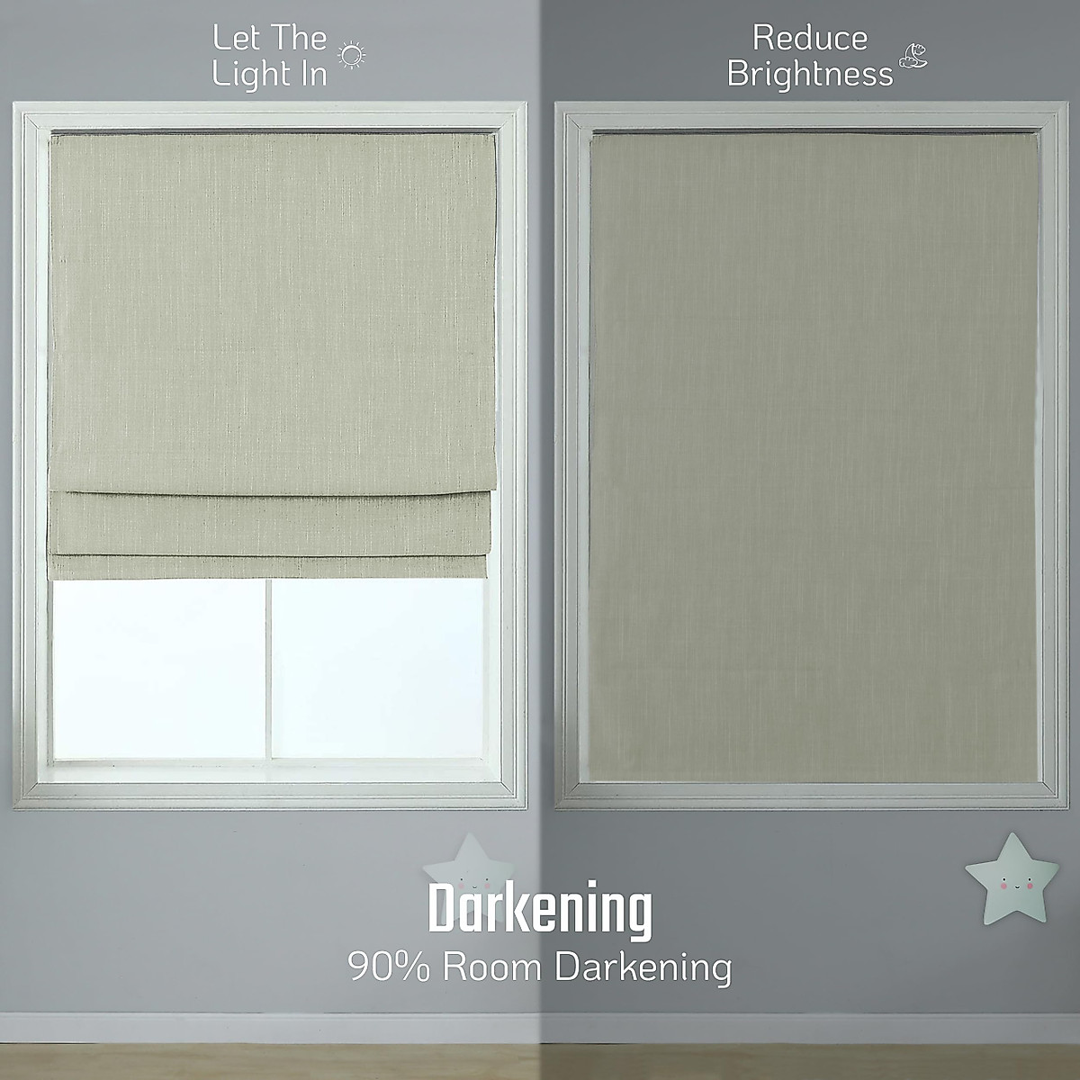 Everyday Celebration Roman Shades for Windows, Room Darkening Shades, Cordless Pull Down Window Shades, Shades for Indoor Windows, Modern Cotton Blinds & Shades, (French Vanilla) 23" W X 64" H