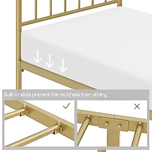 Yaheetech Twin Bed Frames Metal Platform Bed with Victorian Style Wrought Iron Headboard and Footboard/Easy Assembly/No Box Spring Needed/Antique Gold Twin Bed