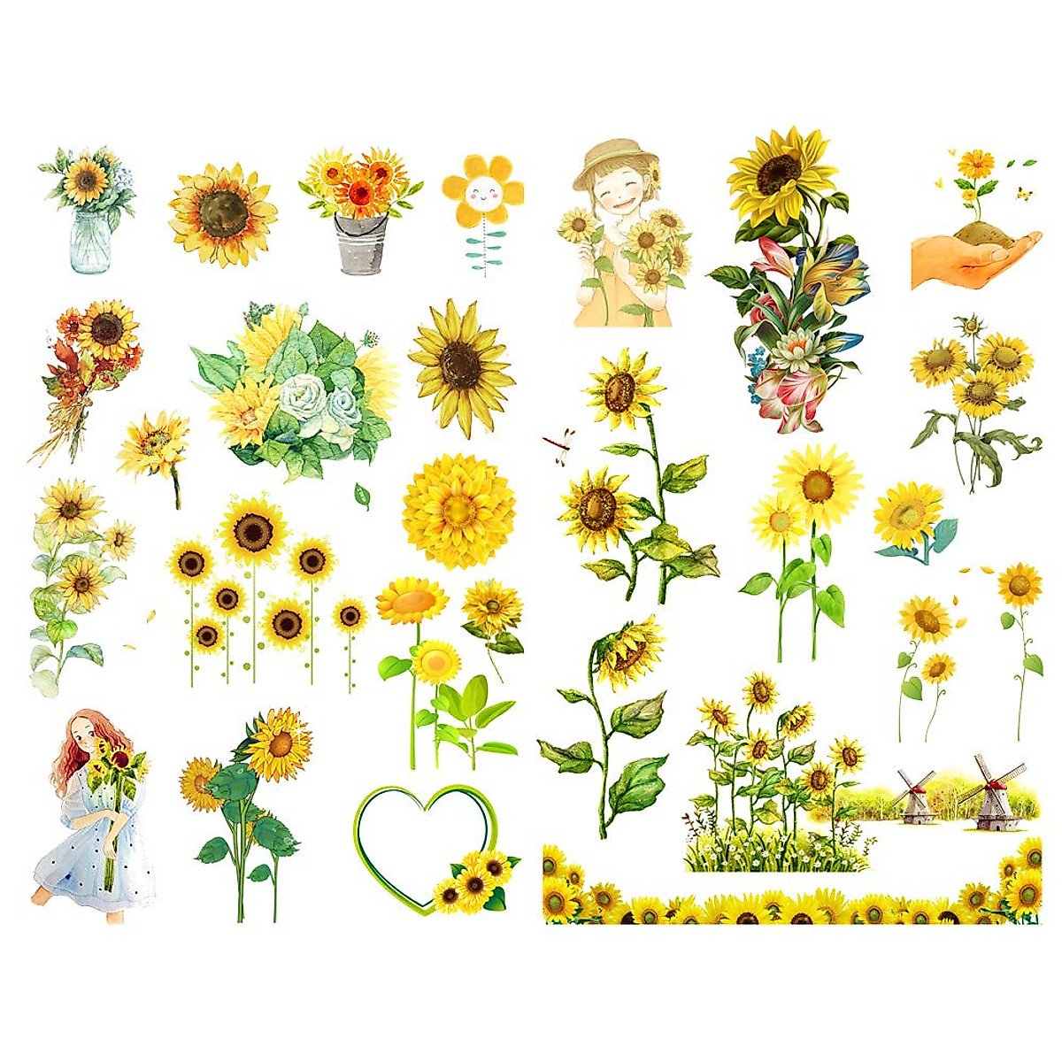 Seasonstorm Hand-Painted Sunflower Aesthetic Diary Travel Journal Paper Stickers Scrapbooking Stationery