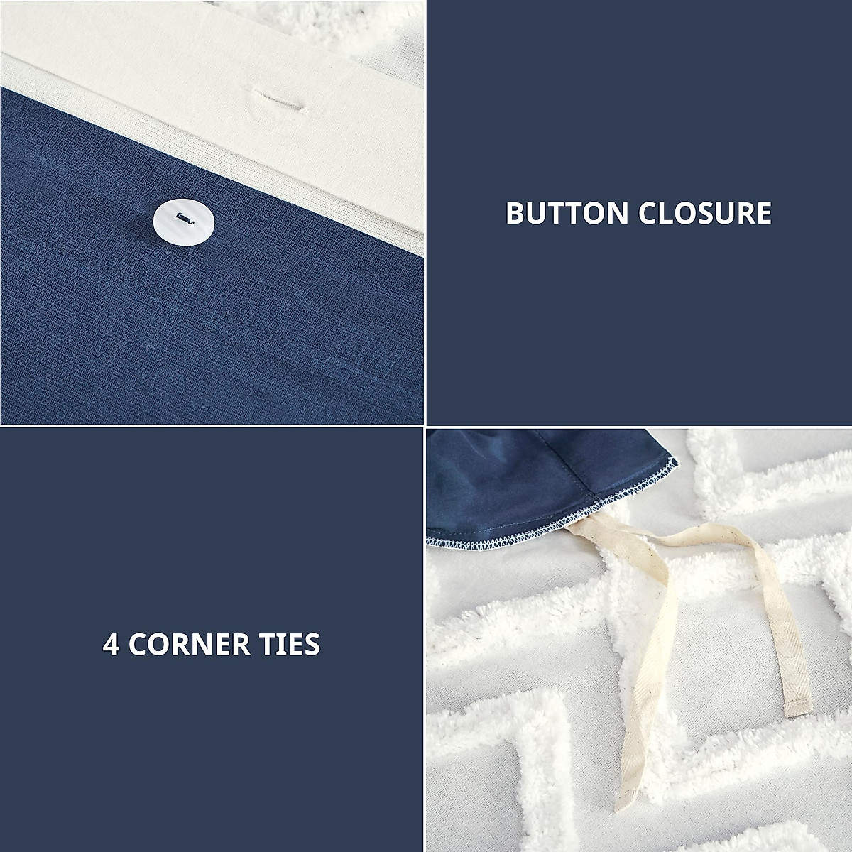 INK+IVY King Duvet Cover Set, Chic Chevron Chenille Tufting Accent, Boho Duvet King Set, All Season, Lightweight Cotton Duvet King Set Bedding Cover, 2 Shams, Mila, King/Cal King Navy 3 Piece