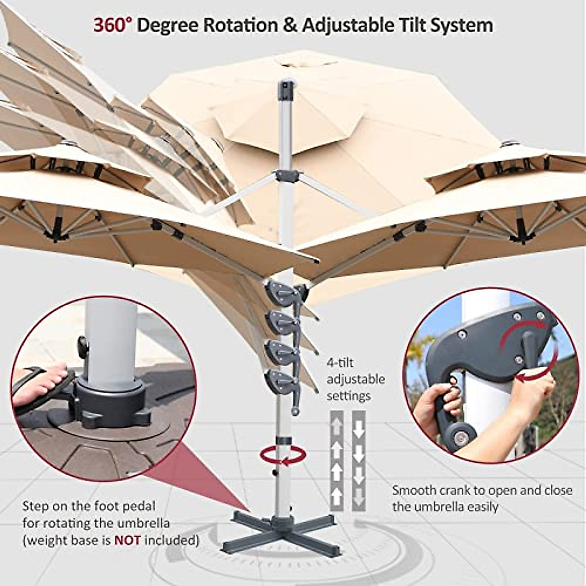 Mojia 11 FT Cantilever Patio Umbrella with Cross Base and Cover Included - 360° Rotation Offset Hanging Umbrella Large Heavy Duty Outdoor Umbrella with Easy Tilt for Pool Backyard Deck Garden, Khaki