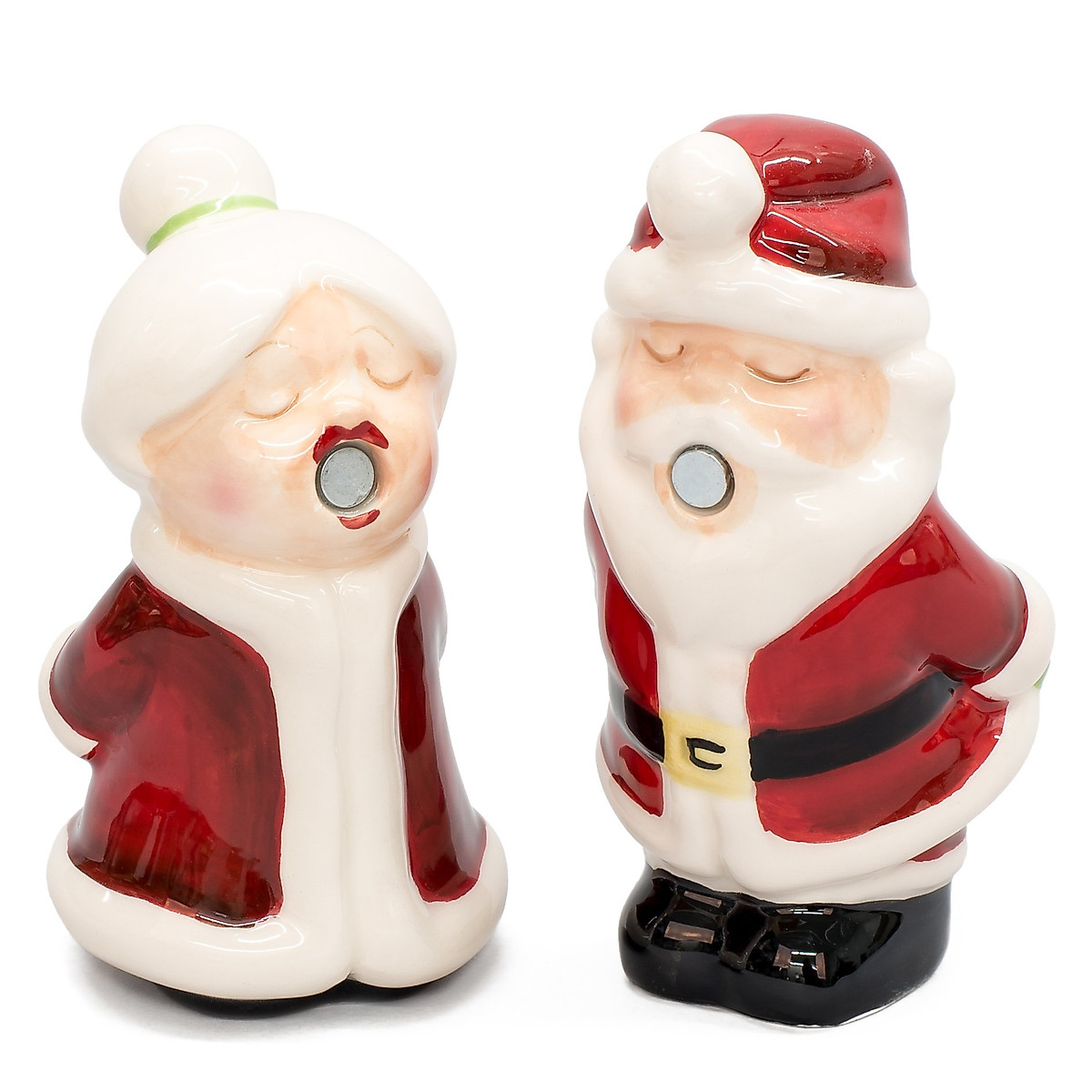 Santa and Mrs Claus Kissing Ceramic Salt and Pepper Shaker Set
