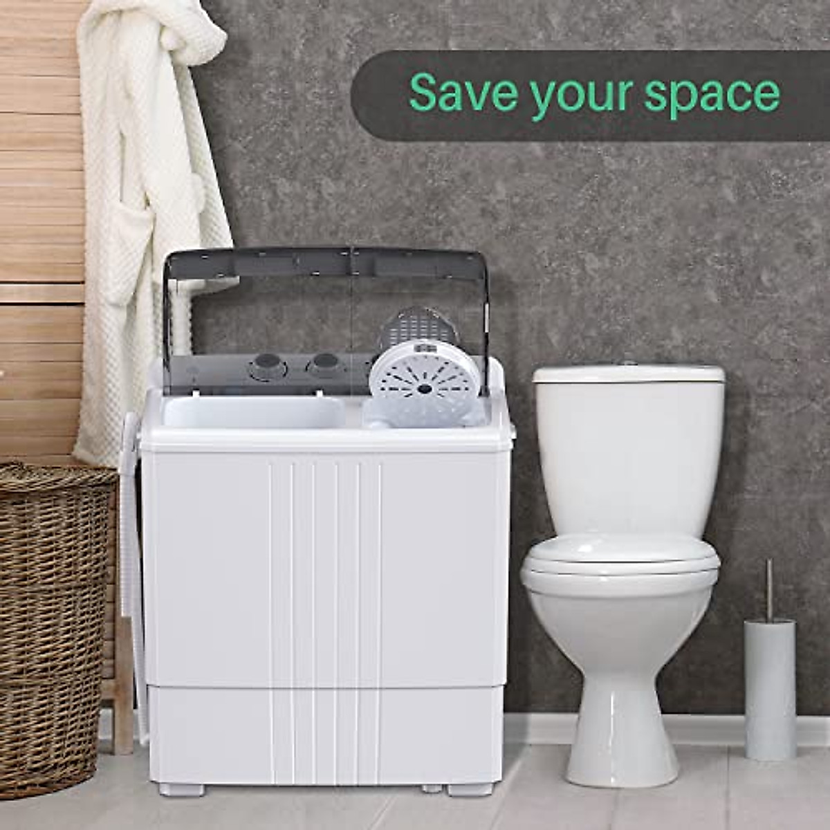 TOREAD Compact Twin Tub Portable Washing Machine 21lbs Capacity, Mini Washer(14.4lbs)&Spiner(6.6lbs), Built-in Drain Pump, Semi-Automatic